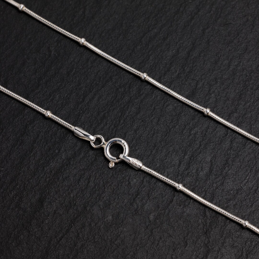 16 Inch - Sterling Silver Snake Chain With Bead 1mm Necklace - Etsy