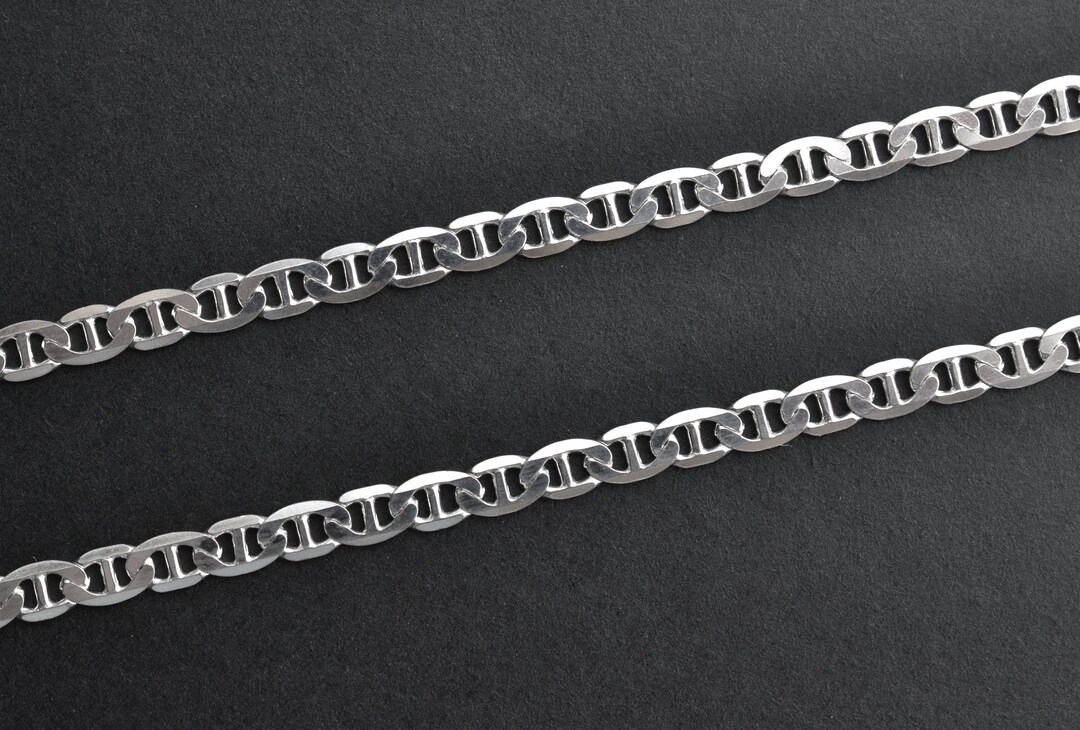 3 Feet Sterling Silver Flat Mariner Chain 3.3x5.4mm Chain by the Foot ...