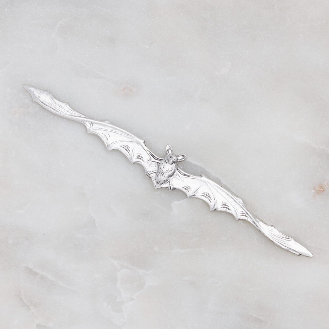 Antiqued Silver-brass Bat in Flight Stamping 120x17mm, Made in USA, A82 ...