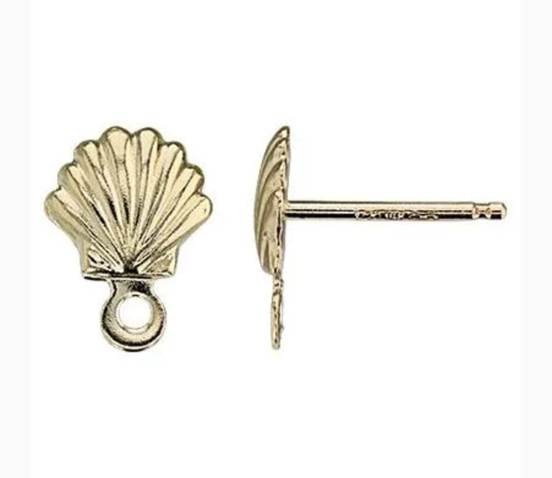 14K Gold Filled Shell Post Earrings With Loop 1 Pair of Stud Earrings ...