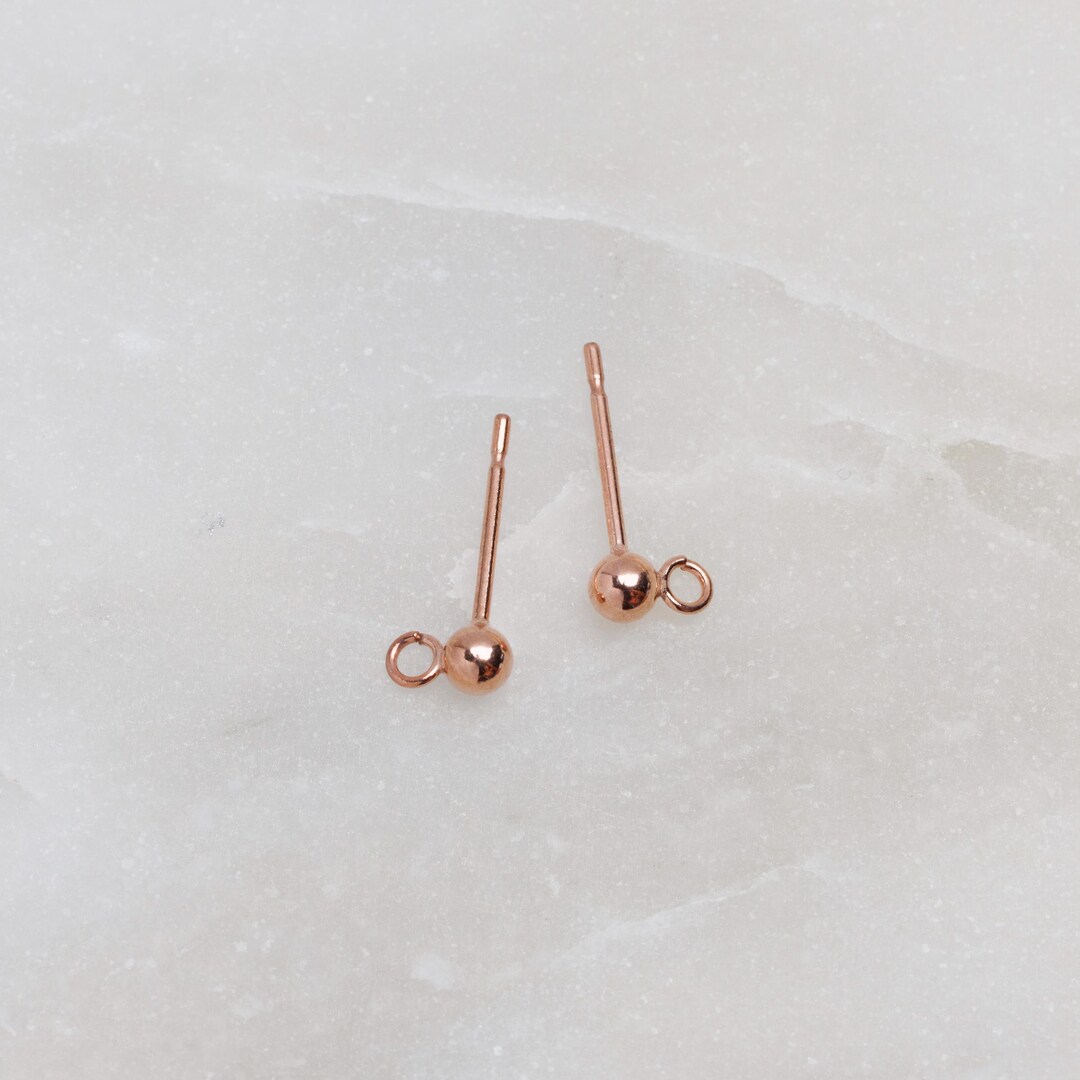 One Pair 14K Rose Gold Filled Tiny 3mm Ball Post With Open Ring for ...