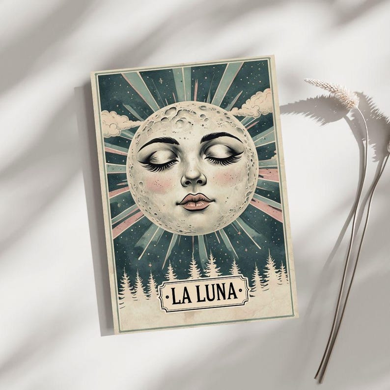La Luna Wall Art – Surreal Moon Face Print With Starburst Rays ...
