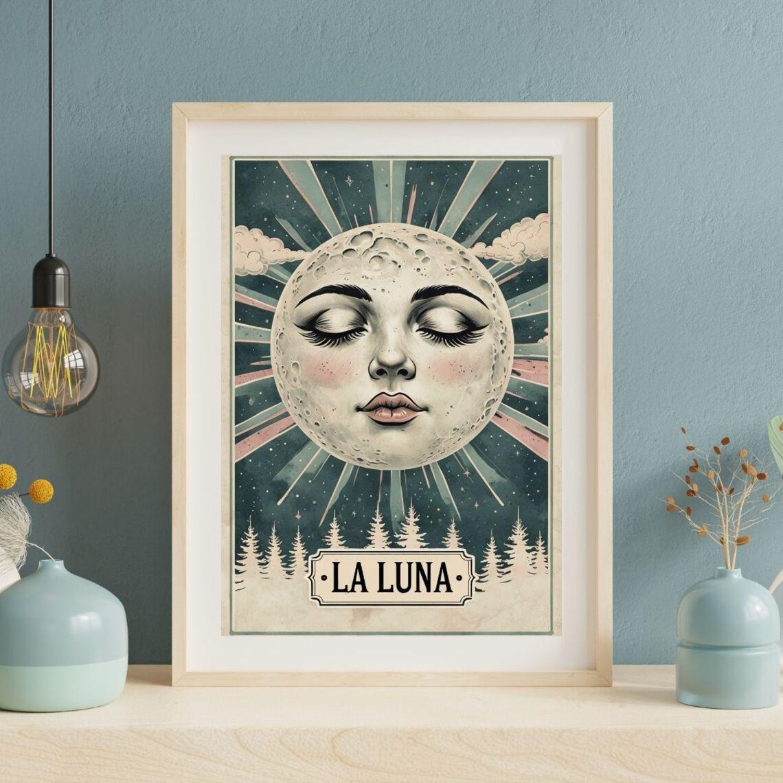 La Luna Wall Art – Surreal Moon Face Print With Starburst Rays ...