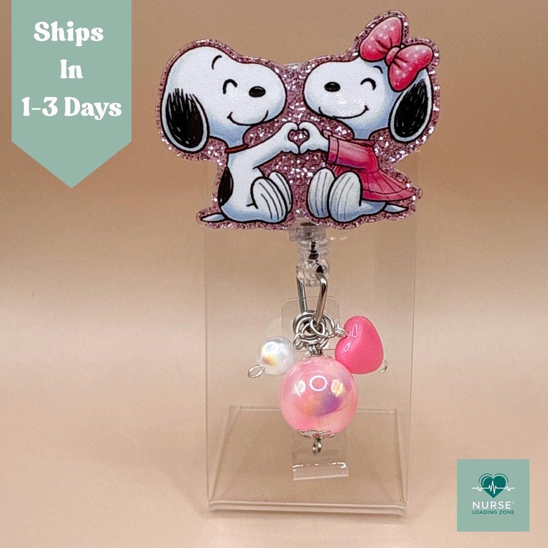 Snoopy Mr & Mrs Badge Reel Valentine Love for Peanuts Fans Cartoon ID ...