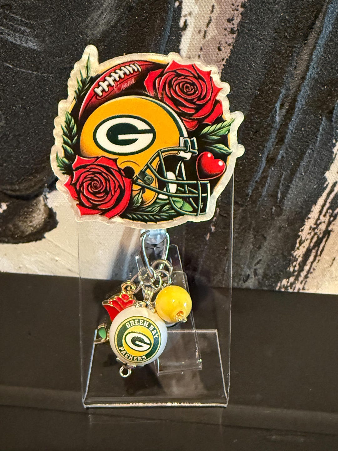 Green Bay Packers Floral Helmet Badge Reel| Nurse Badge Reel| Medical ...