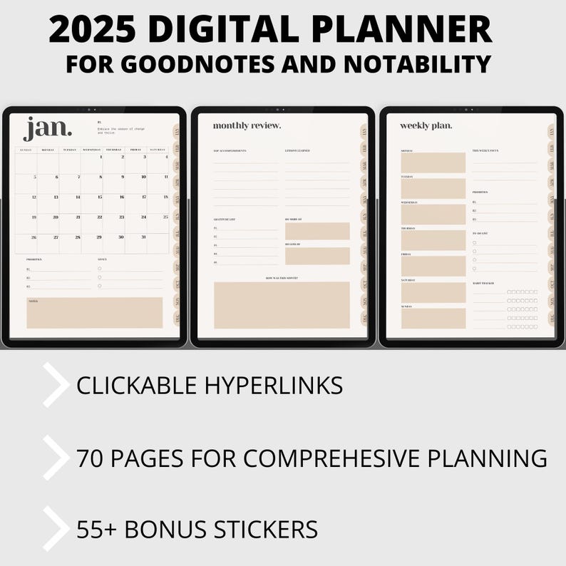 2025 Hyperlinked Digital Planner | 70+ Pages | Notability | Goodnotes ...