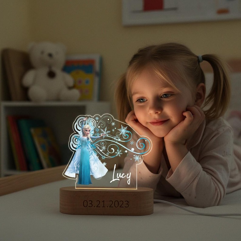 Personalized Elsa Princess Night Light, Custom Name Lamp for Kids, Cute ...