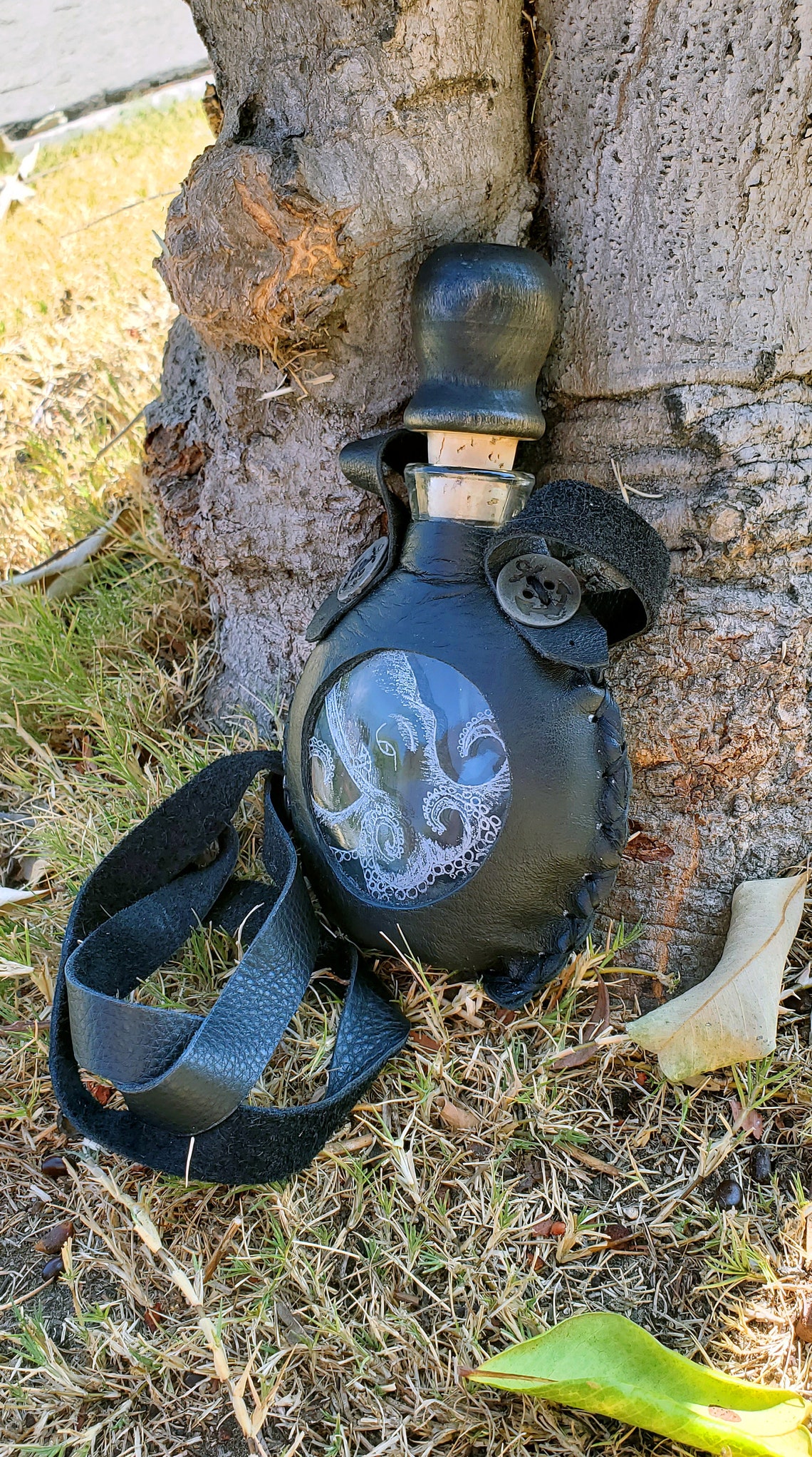 Leather Wrapped Etched Glass Flask With - Etsy