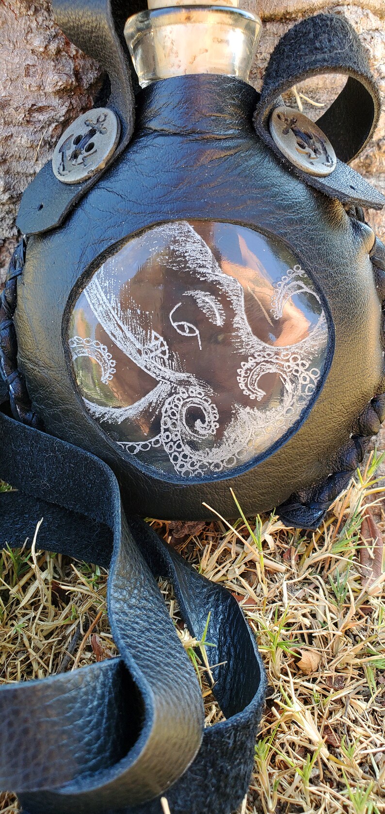 Leather Wrapped Etched Glass Flask With - Etsy