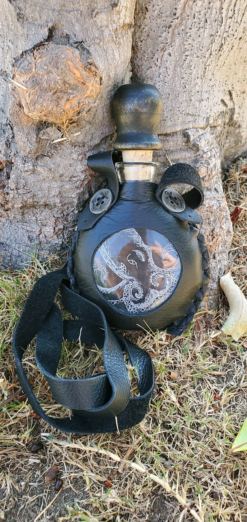 Leather Wrapped Etched Glass Flask With - Etsy