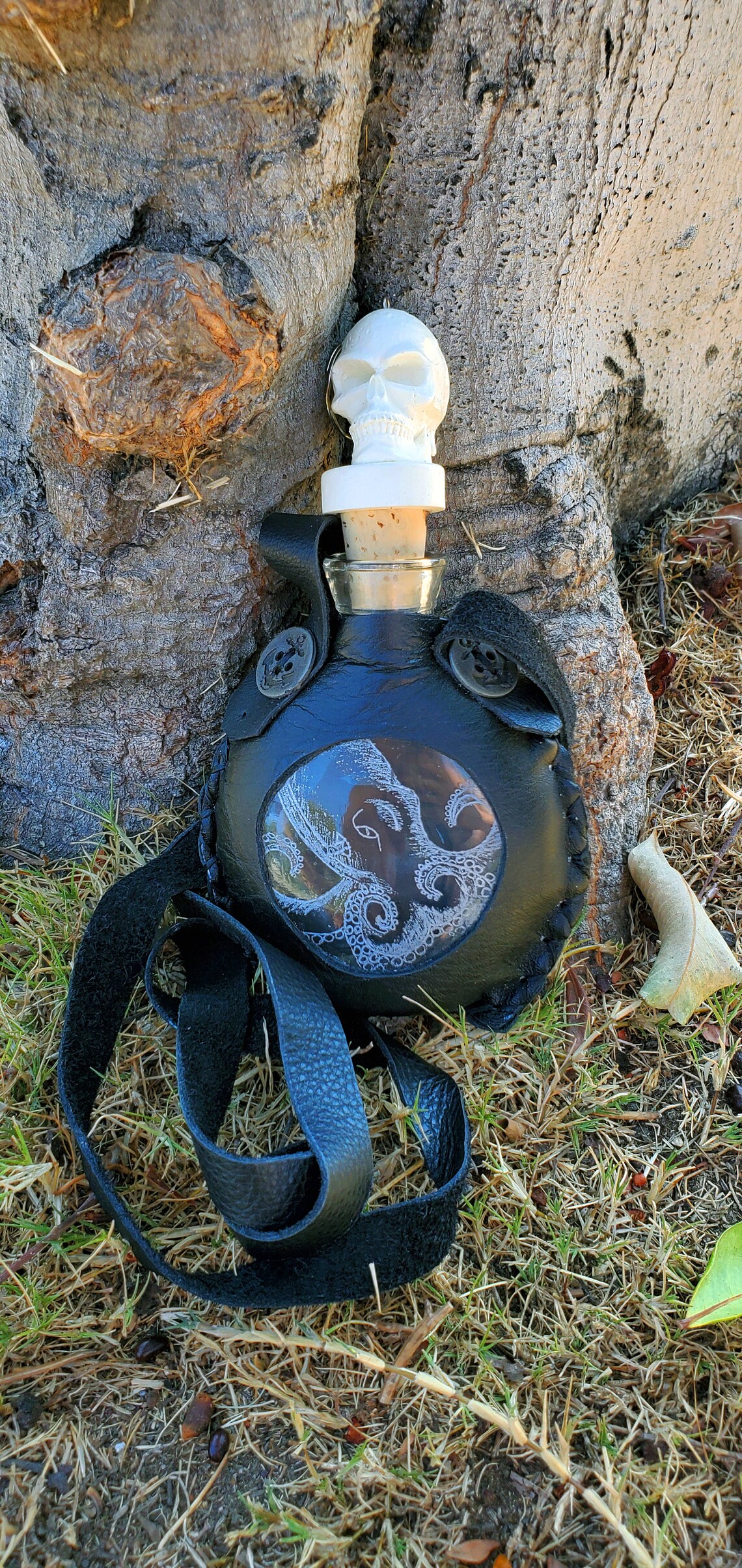 Leather wrapped Etched Glass Flask with | Etsy