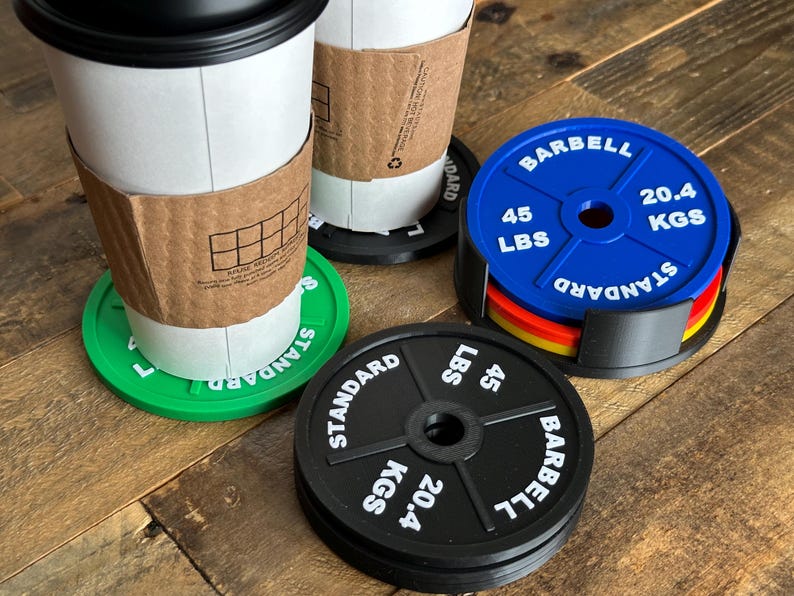 4-pack Barbell or Olympic Plate Coasters | Fitness Inspired Drink ...