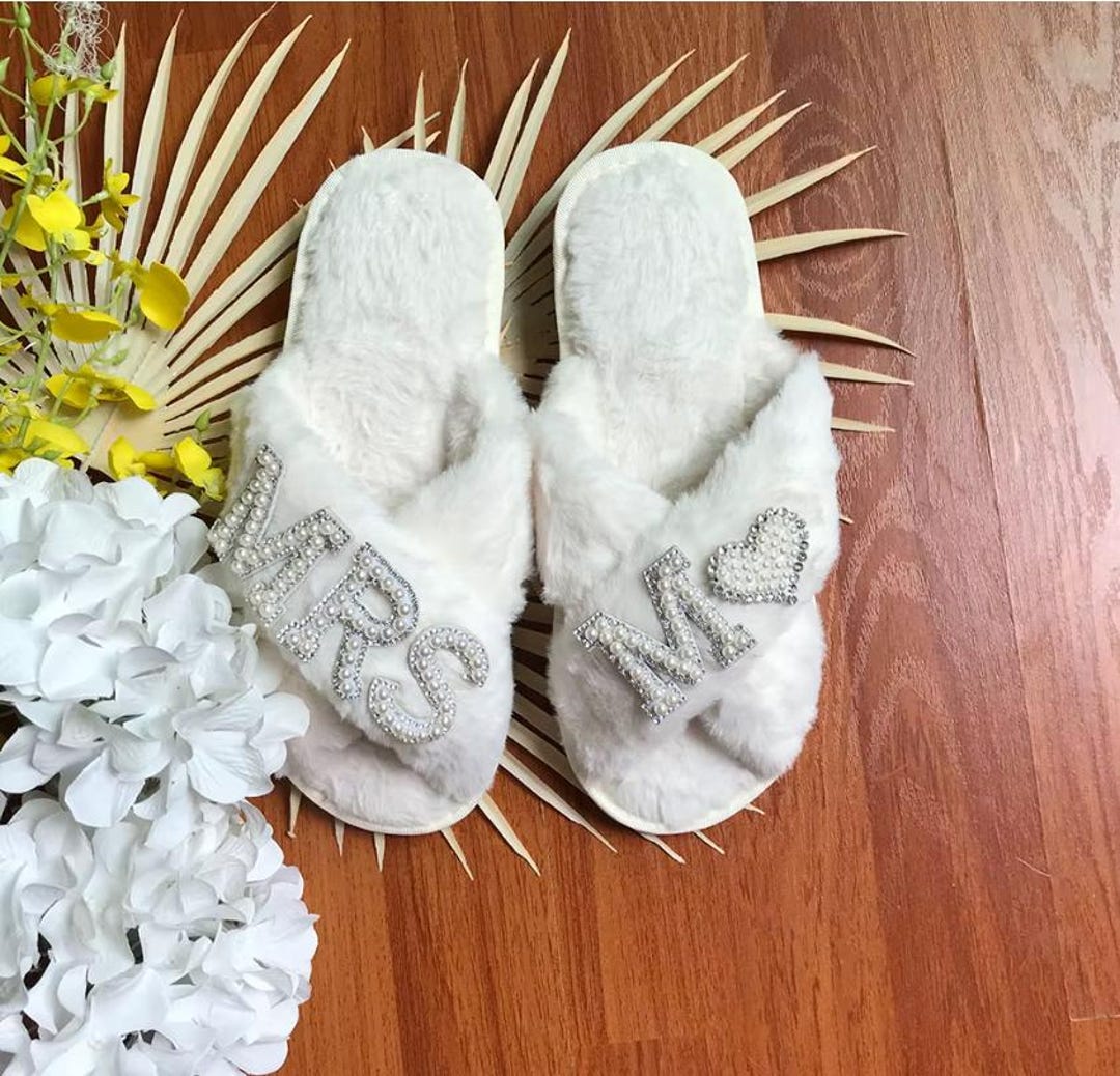Bride Slippers, Cross Pearl Slippers Custom Slippers, Bridal Shower ...