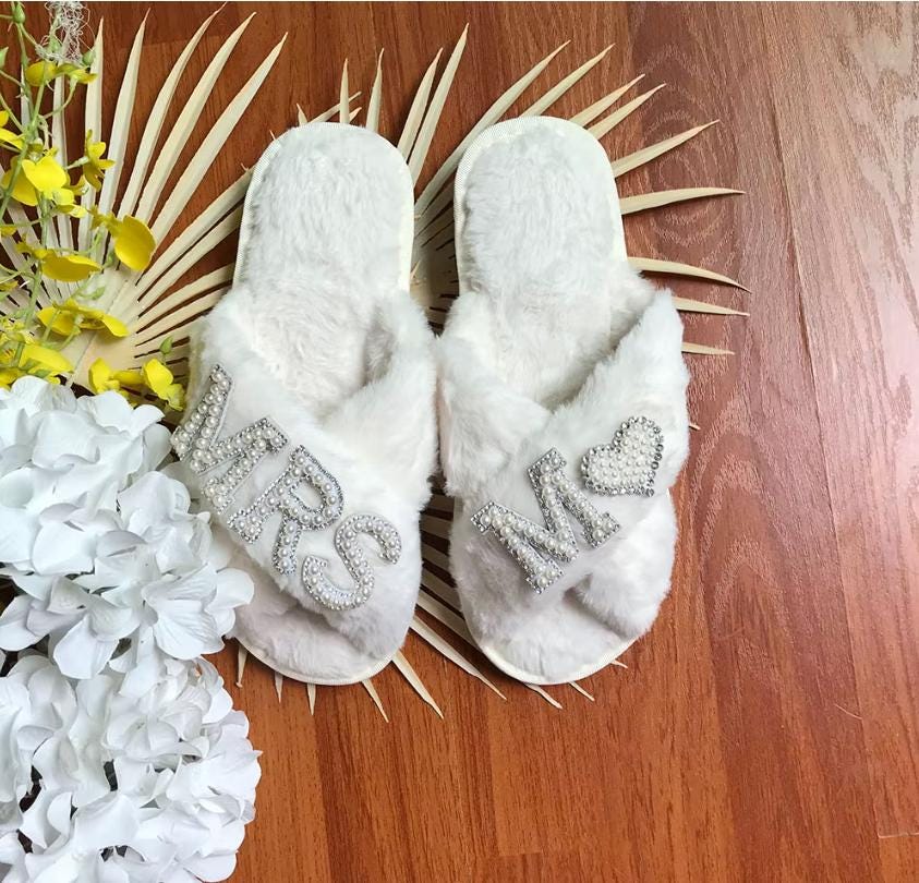 Bride Slippers, Cross Pearl Slippers Custom Slippers, Bridal Shower ...