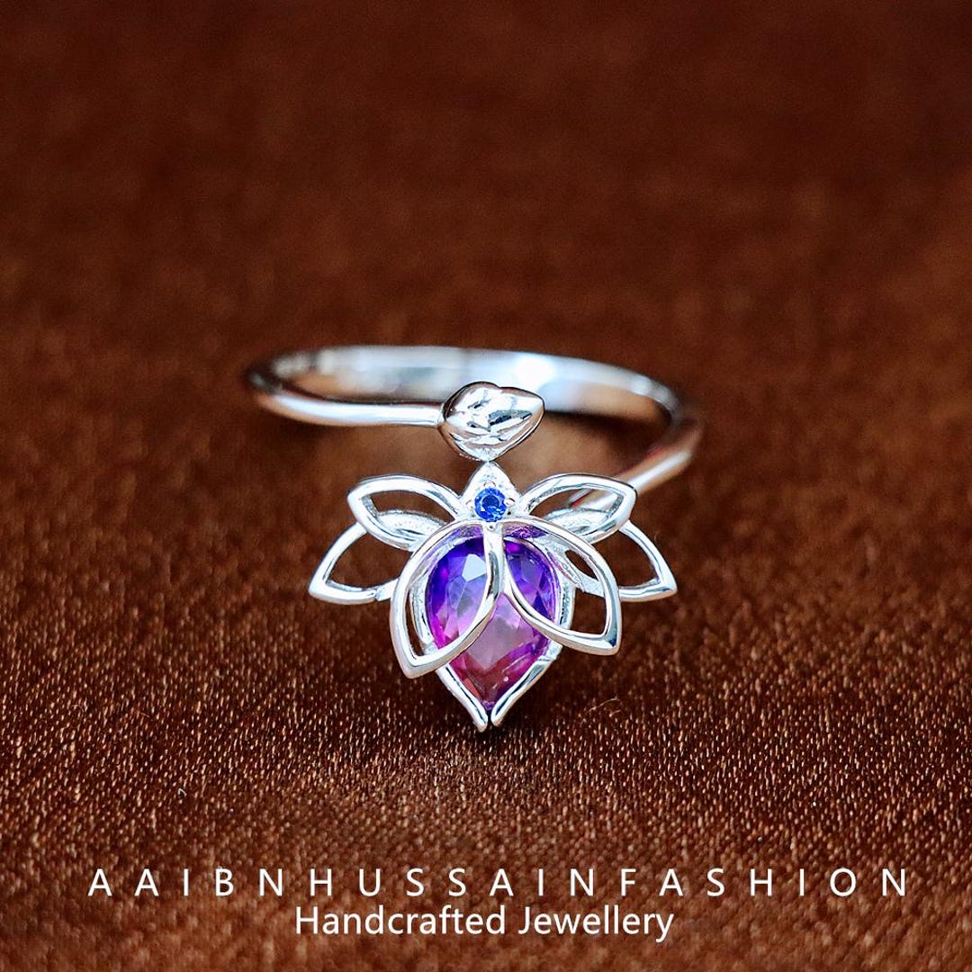 Lotus Flower Open Ring, S925 Sterling Silver, Elegant Adjustable Finger ...