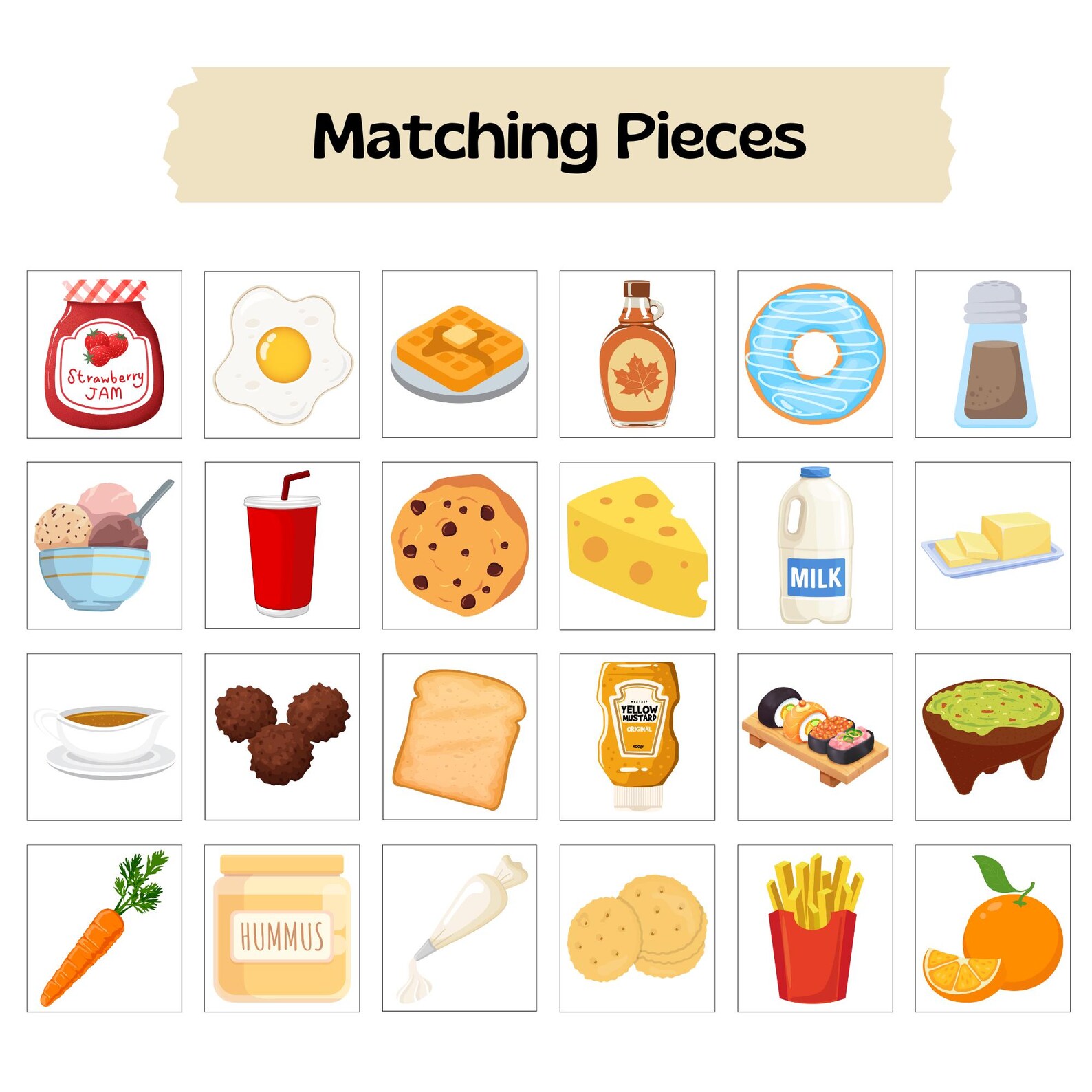 Food Pairing Cards, Find My Partner Food Sort, Find My Friend Food ...