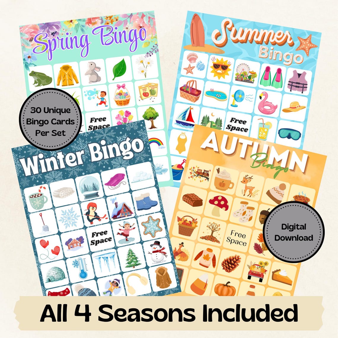 Seasons Bingo Game, All Seasons Classroom Activity, Inclusive Bingo, 30 ...