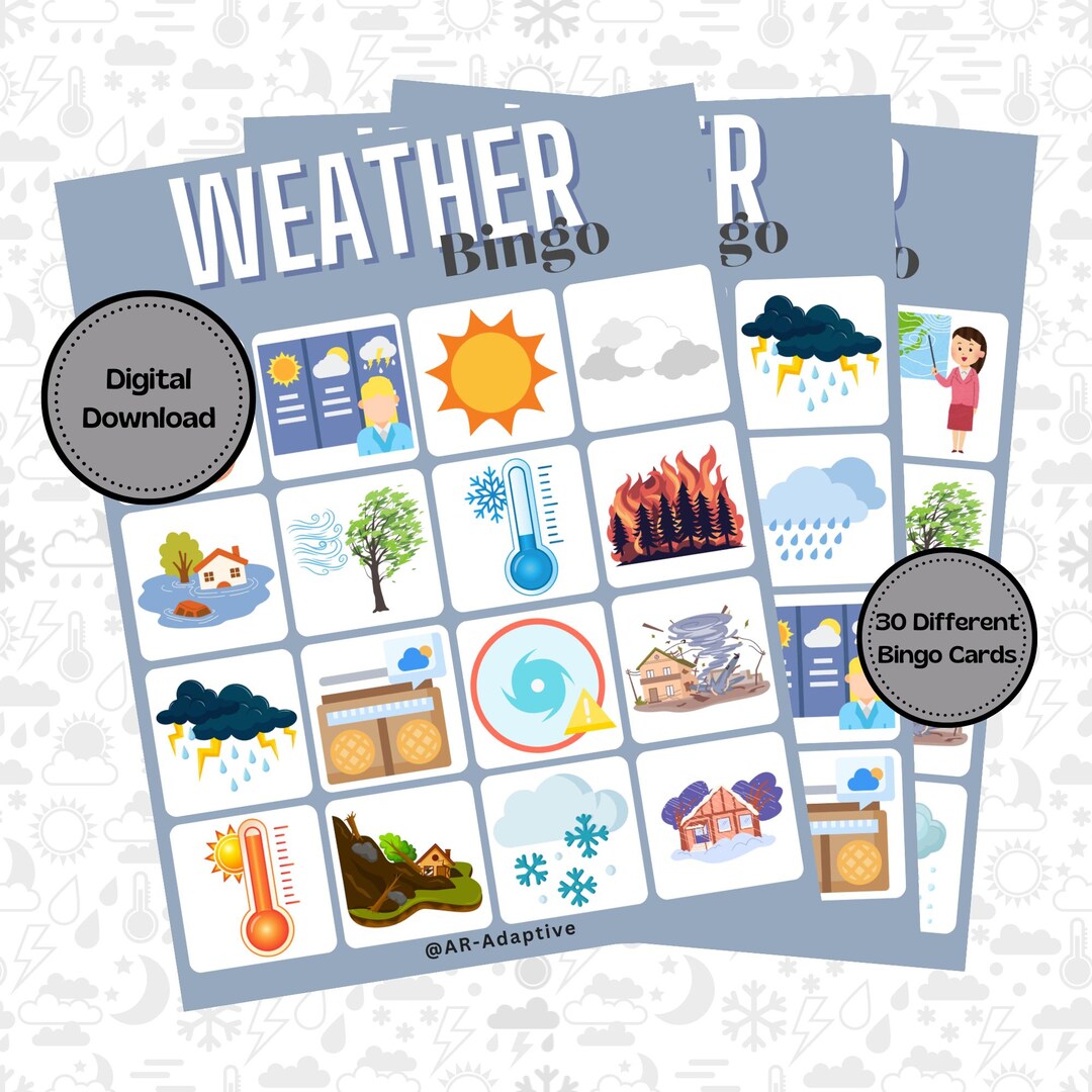 Weather Bingo Game, Weather Classroom Activity, Inclusive Bingo, 30 ...