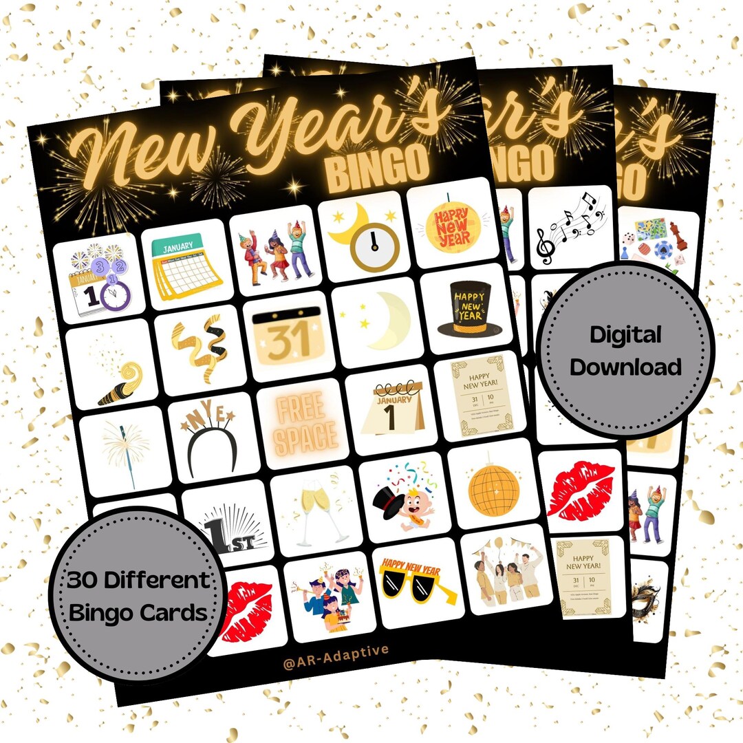 30 Unique New Year's Bingo Cards, New Year's Classroom Activity ...
