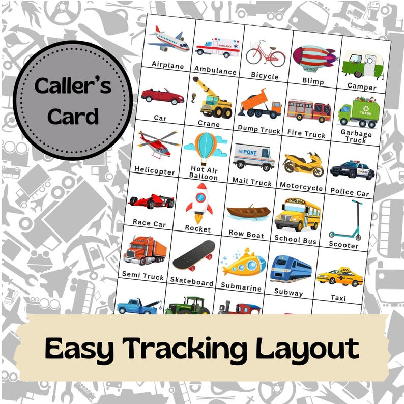 Printable Transportation Bingo Game | Educational Vehicle Bingo for ...