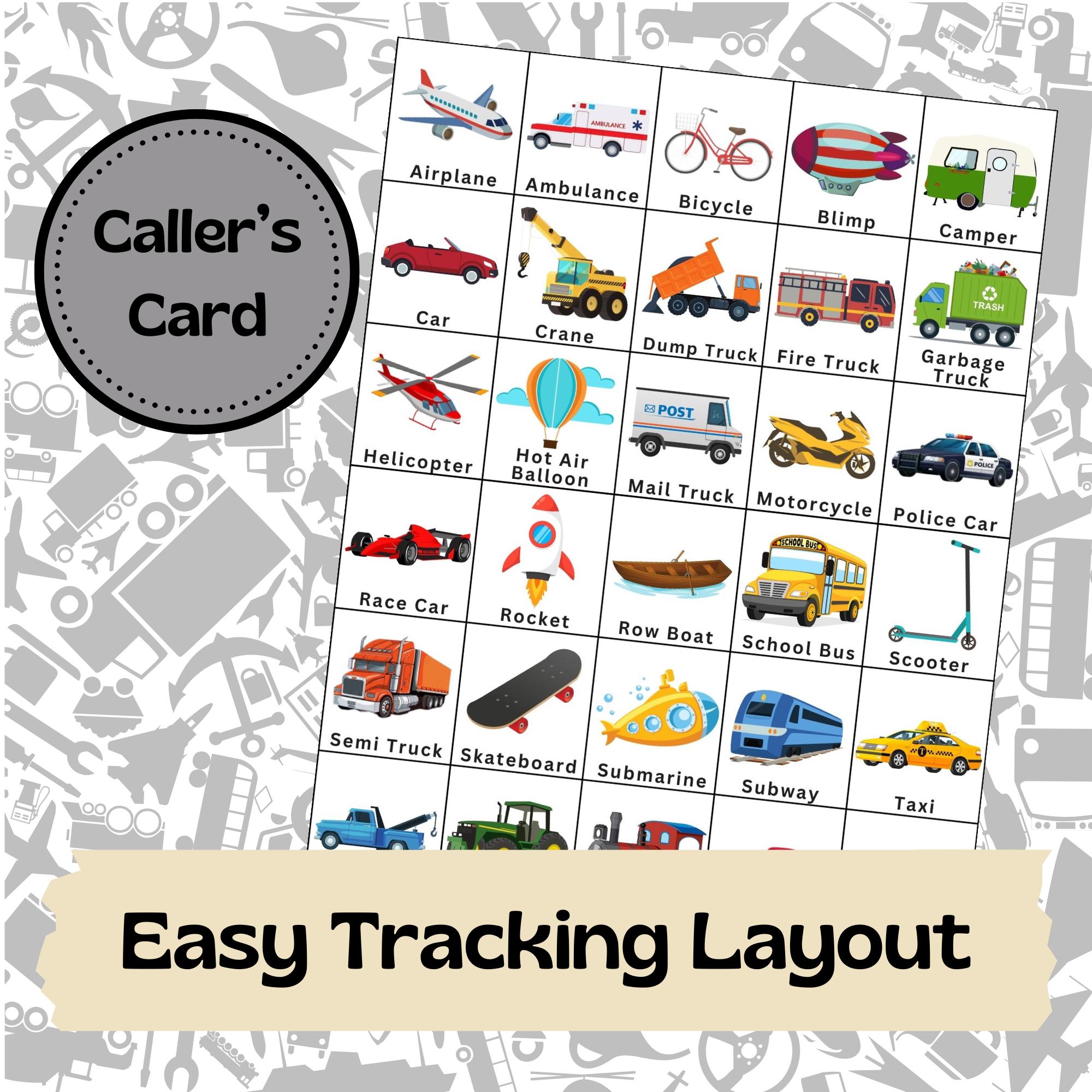 Printable Transportation Bingo Game | Educational Vehicle Bingo for ...