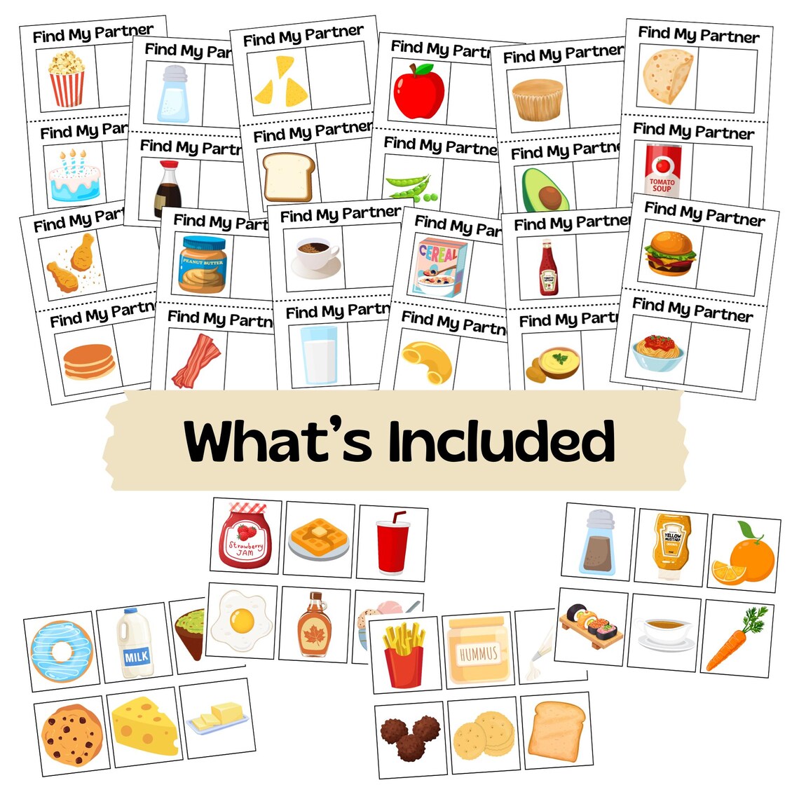 Food Pairing Cards, Find My Partner Food Sort, Find My Friend Food ...