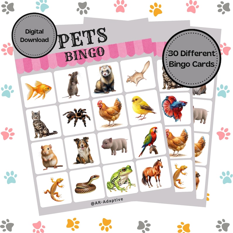 Printable Pets Bingo Game | Educational Animal Activity for Kids ...