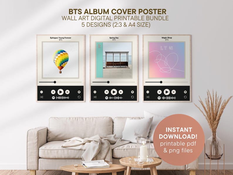 BTS Album Cover Spotify Player Wall Art | Minimalist Digital Prints ...