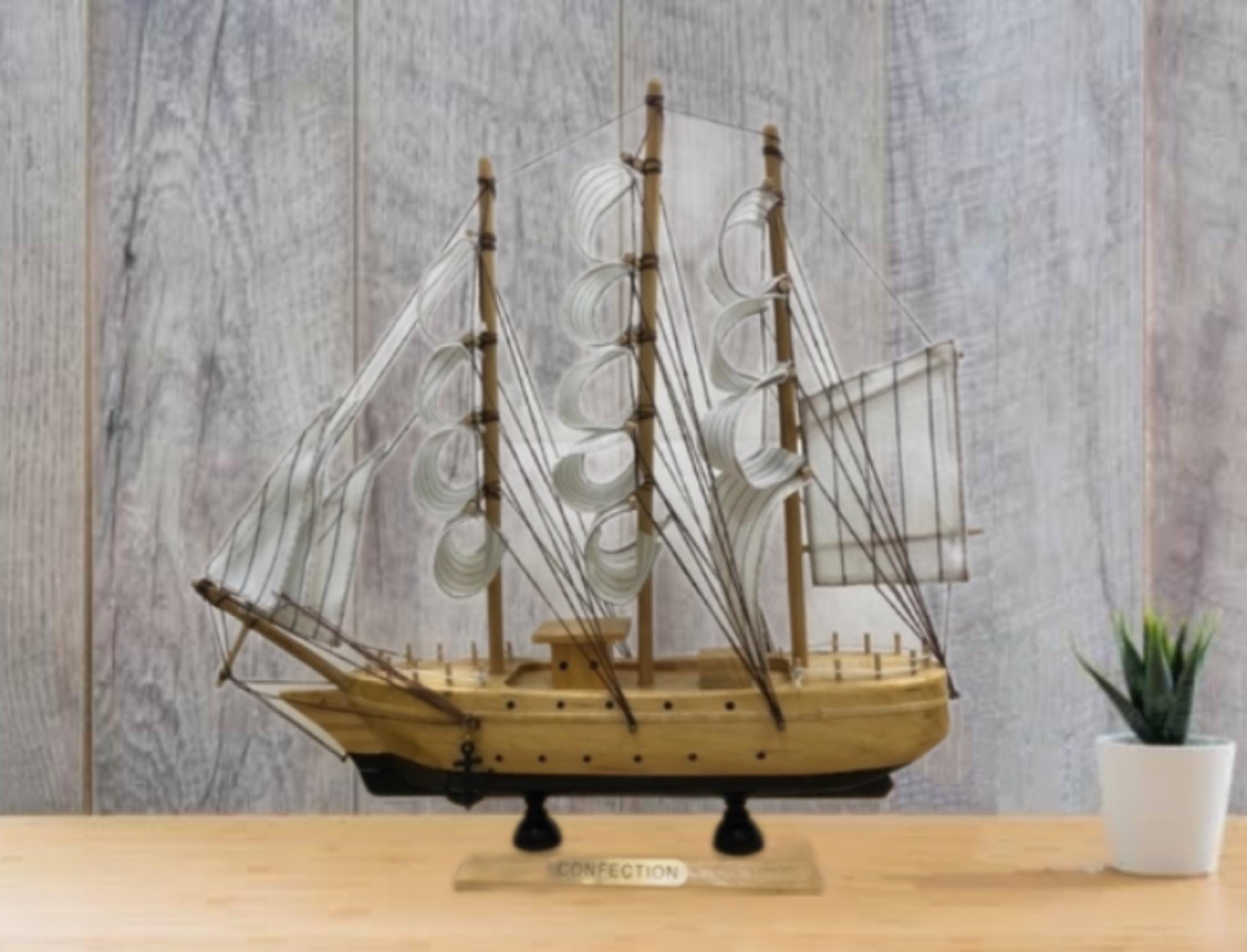 Lucky Sailing Ship Model Wooden Ornament for Success and Wealth Size 4. ...