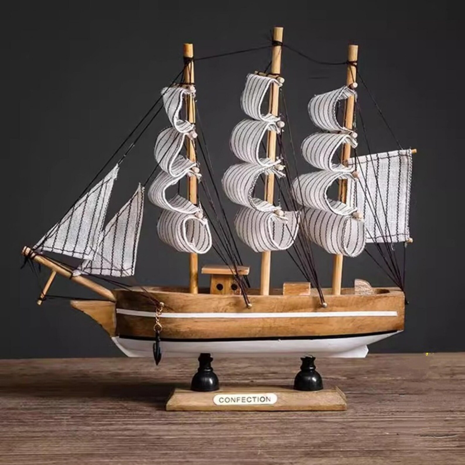 Lucky Sailing Ship Model - Wooden Ornament for Success and Wealth Size ...