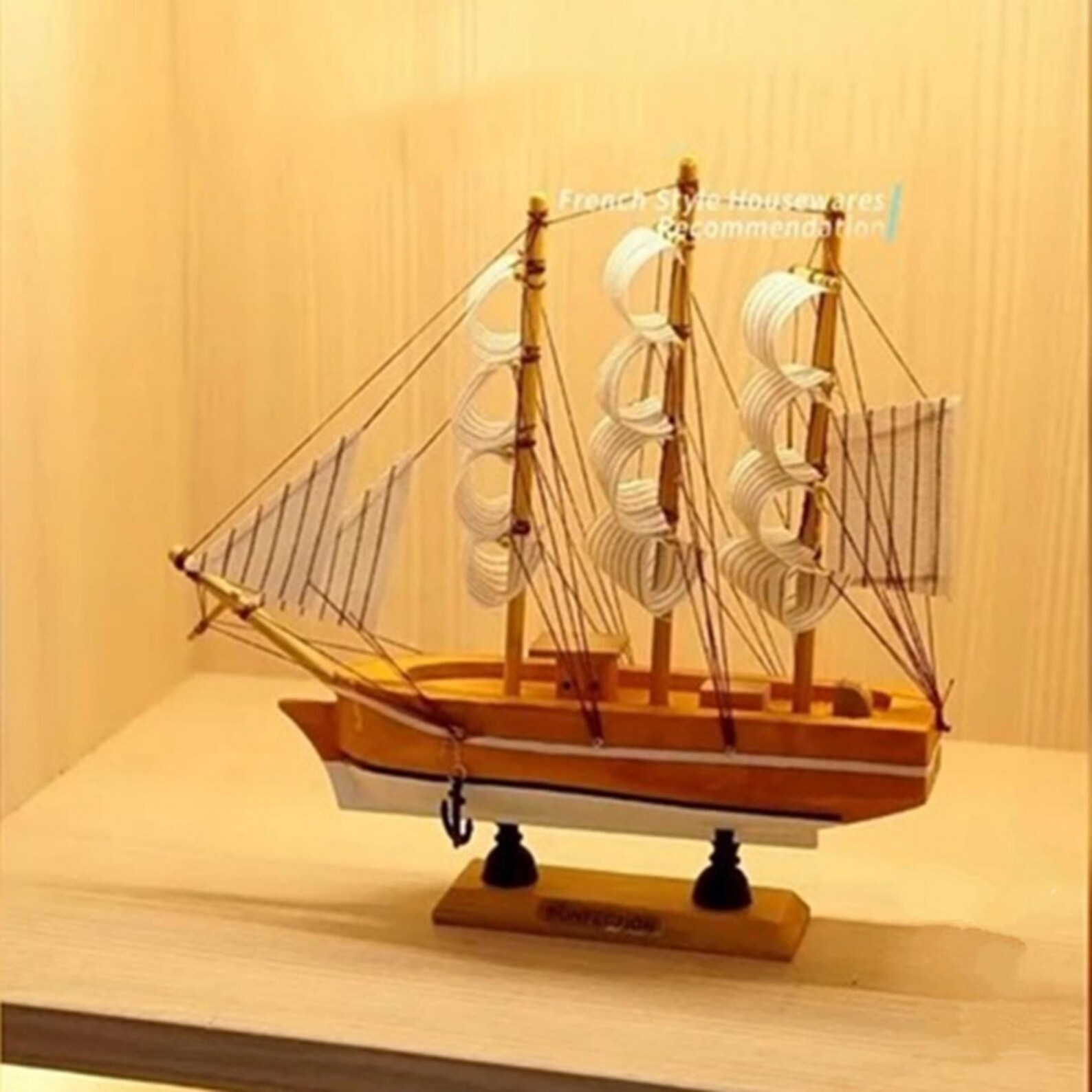 Lucky Sailing Ship Model - Wooden Ornament for Success and Wealth Size ...