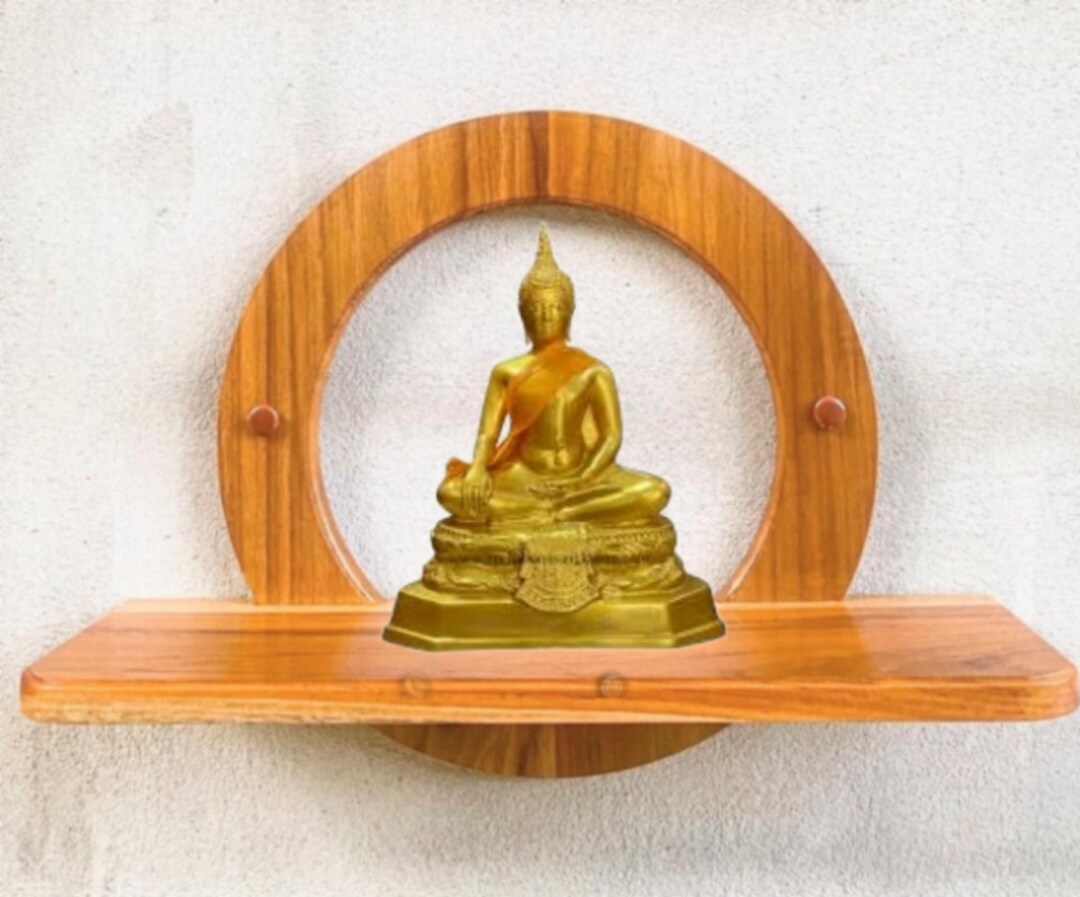 Wooden Buddha Wall Shelf With Circular Design for Home Decor - 12 X 11. ...