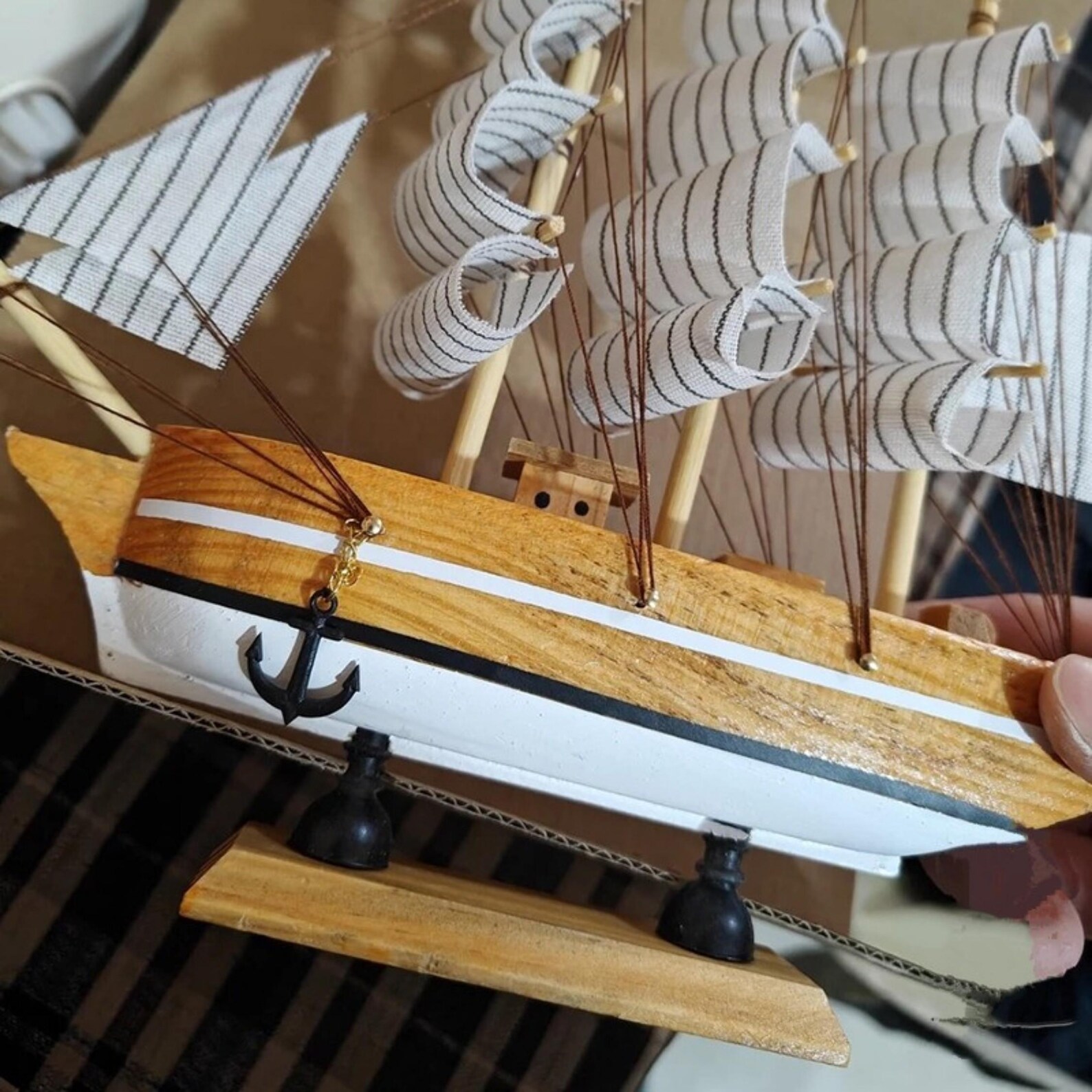 Lucky Sailing Ship Model - Wooden Ornament for Success and Wealth Size ...