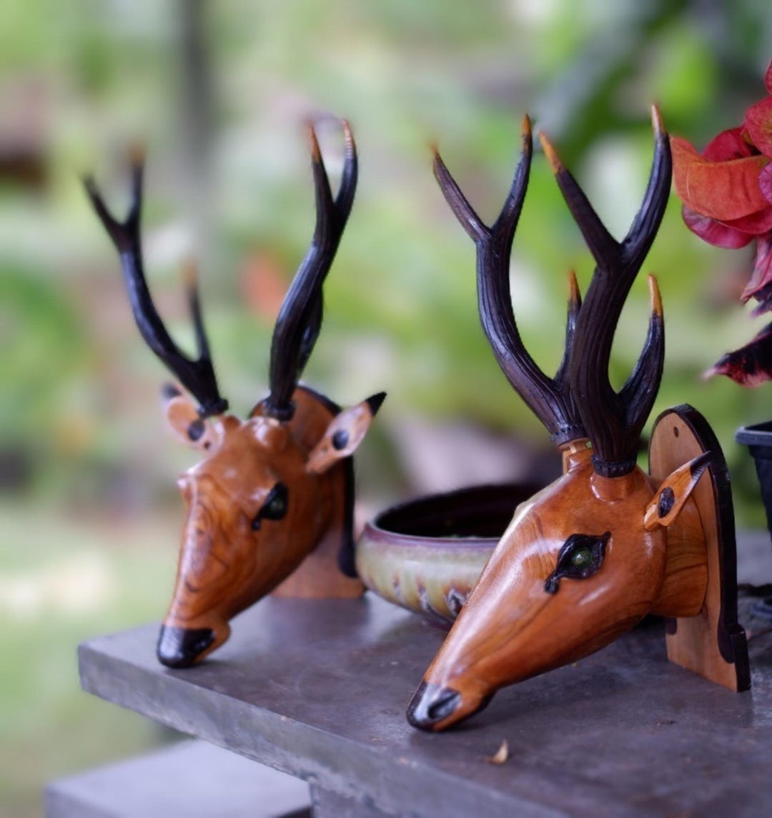 Handcrafted Wooden Deer Head Wall Decor – Rustic Art for Nature ...