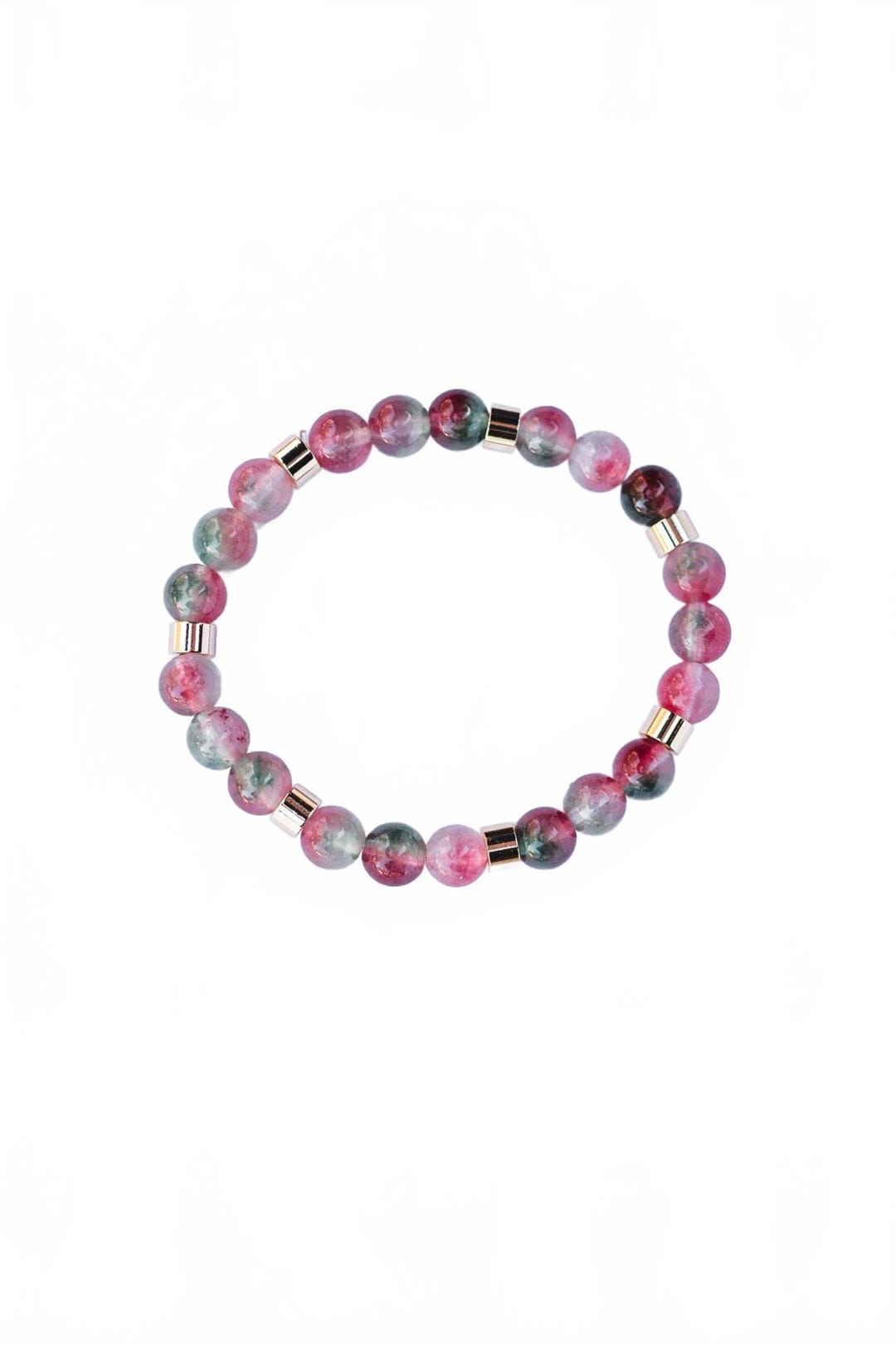 Watermelon Jade and Gold Beaded Bracelet - Etsy