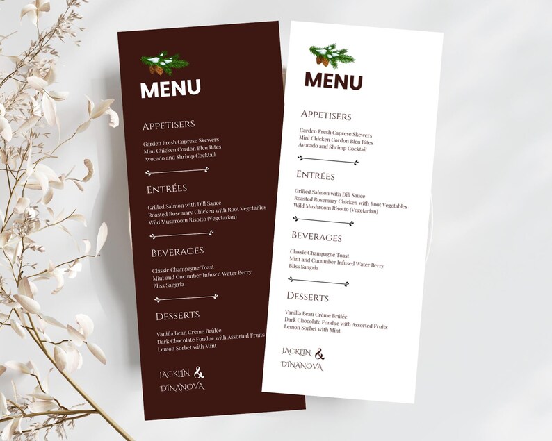Simple and Elegant Wedding Menu Template | Black & White Editable Canva ...
