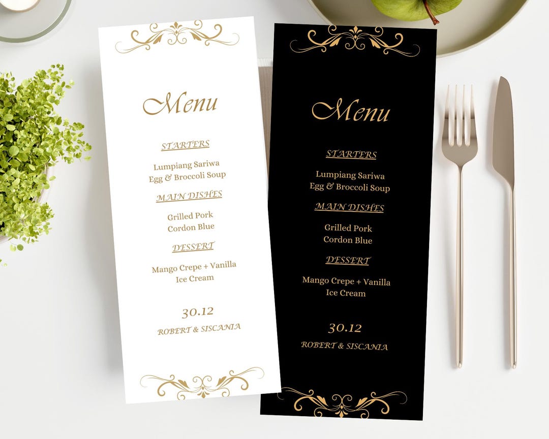 Simple and Elegant Wedding Menu Template | Black & White Editable Canva ...