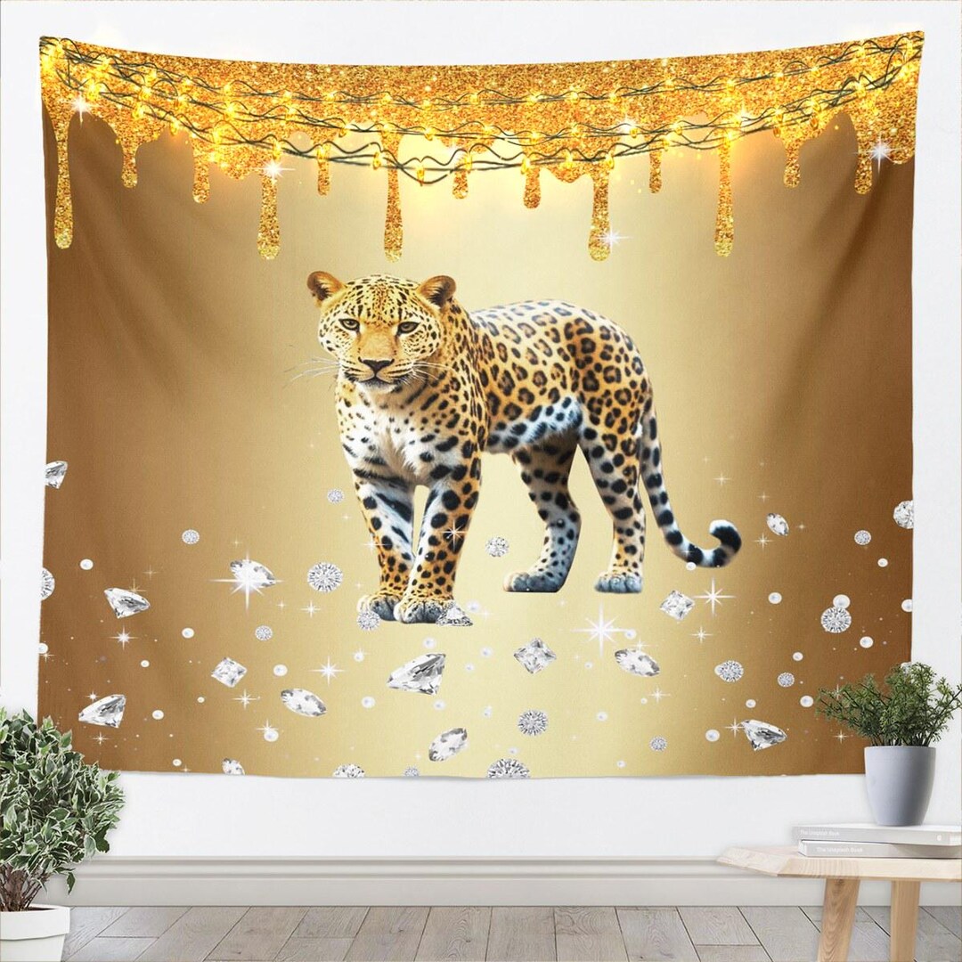 Cheetah Tapestry Wall Hangings, Shining Diamond Starry Glitter ...