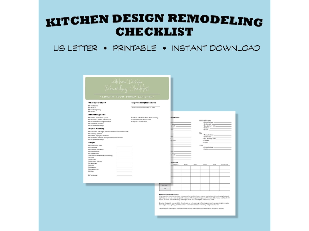 Kitchen Remodel Checklist Create Your Dream Kitchen - Etsy