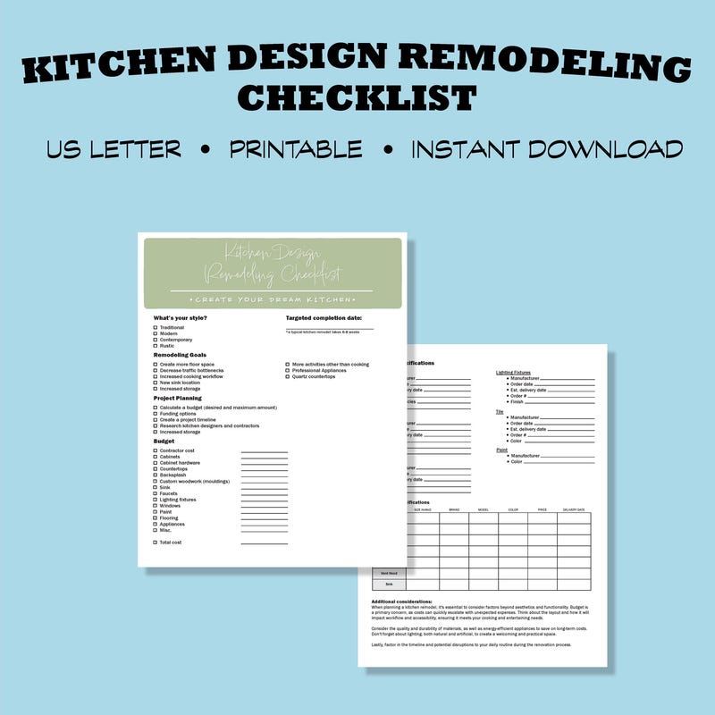 Kitchen Remodel Checklist - Etsy