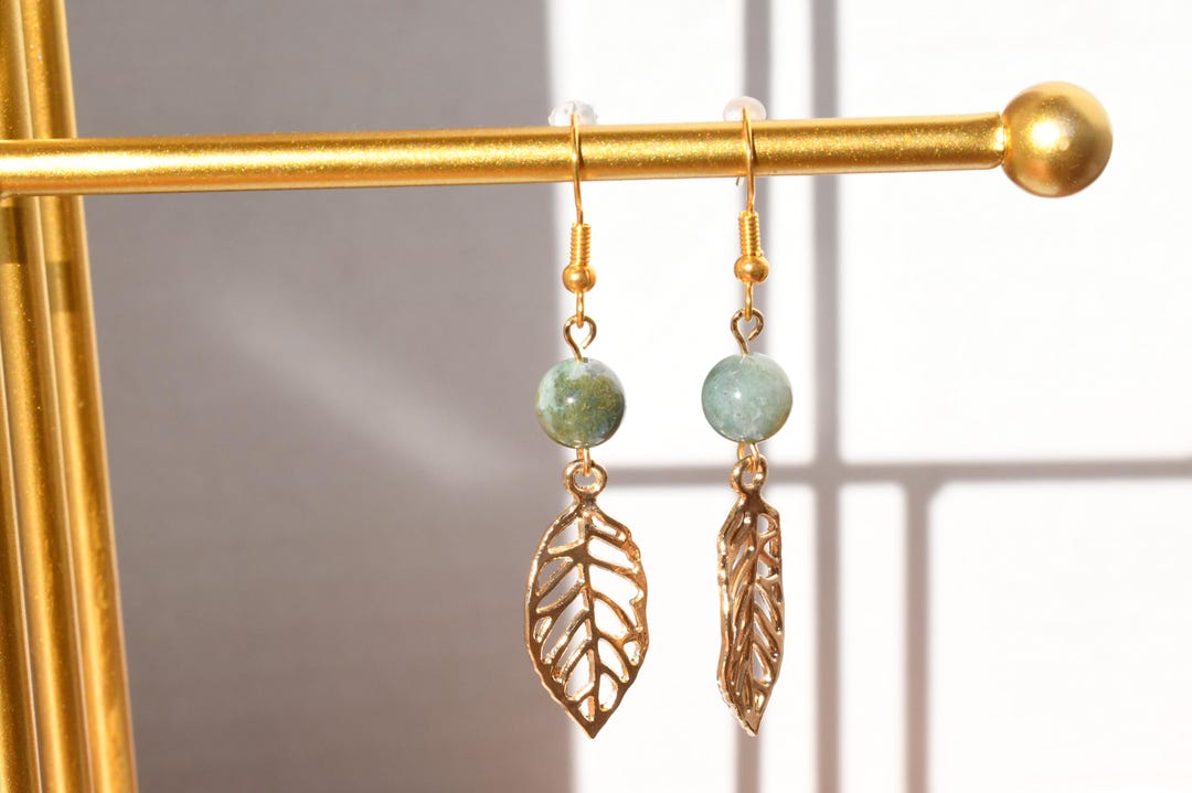 The Druid: Leaf Indian Agate Dangle Earrings - Etsy