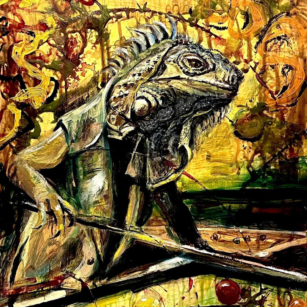 Pool Shark Iguana Art Print: Whimsical Billiards Oil Painting - Etsy