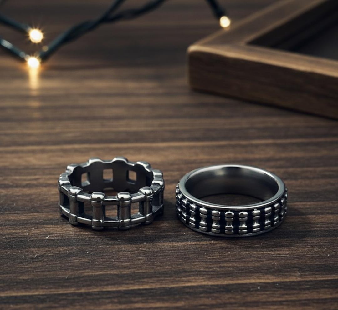 Men’s Motorcycle Chain Link Ring – Stainless Steel Biker Band – Sizes 7 ...