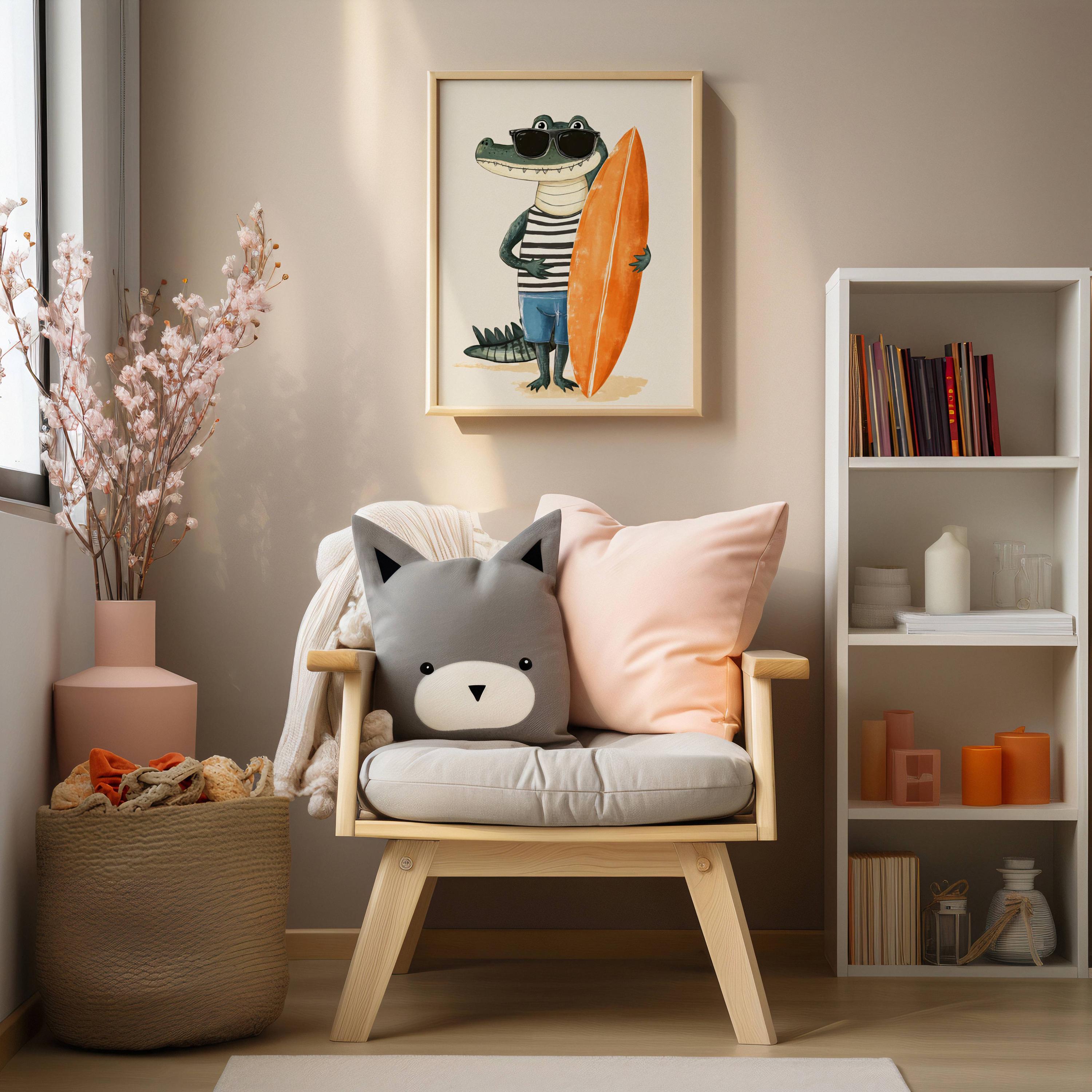 Crocodile Nursery Wall Art, Beach Theme Kids Decor, Funny Alligator ...