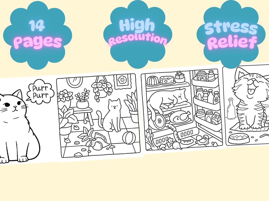 Cat Moments: Meow Life Coloring Book for Adults and Teens - Etsy