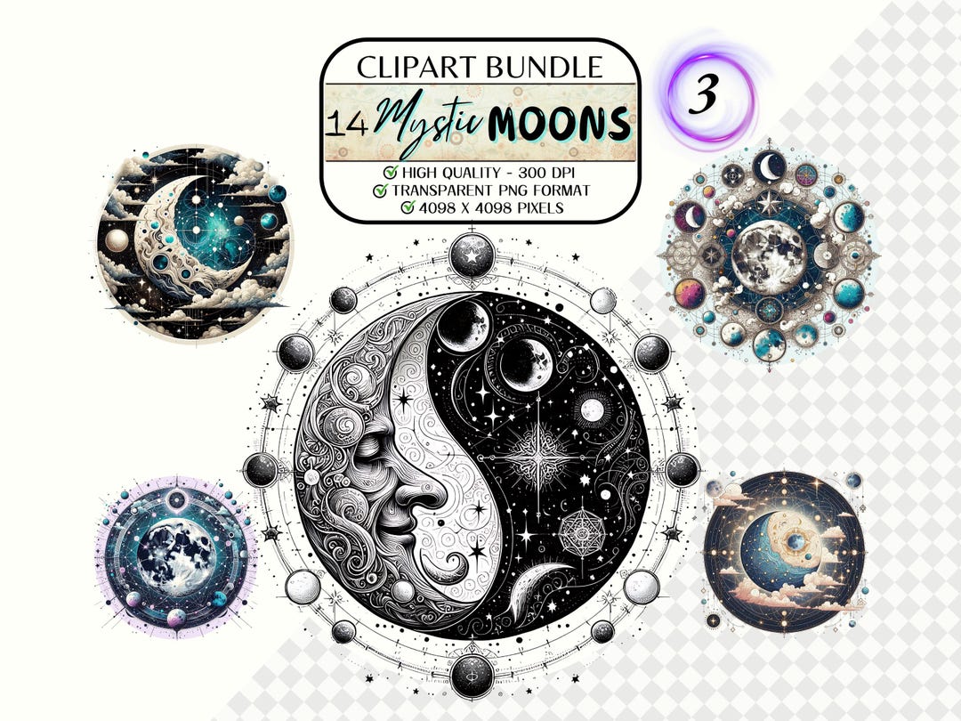 14 Mystical Moons Clipart enchanting Moon Png Bundle, Instant Digital ...