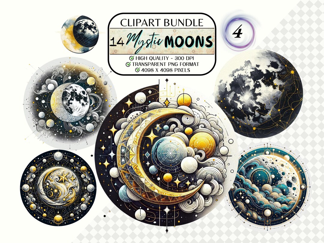 14 Mystical Moons Clipart enchanting Moon Png Bundle, Instant Digital ...