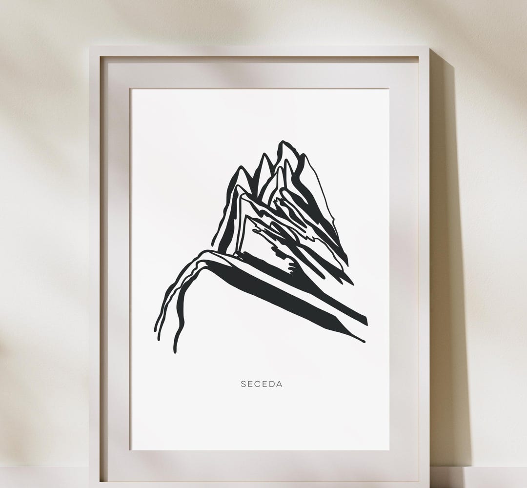 Minimalist Black Mountain Outline | Seceda Artwork | Dolomites Wall Art ...