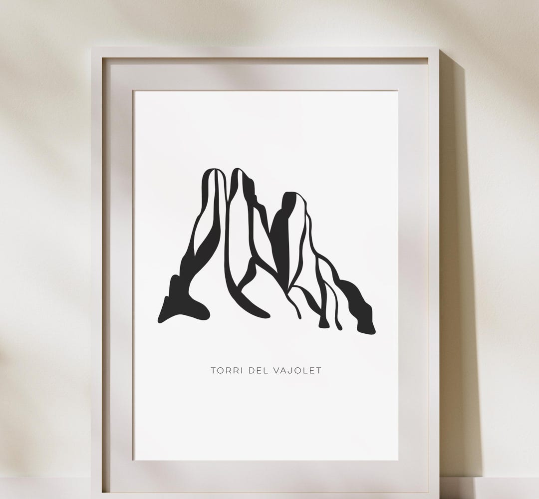 Minimalist Black Mountain Outline | Vajolet Towers Artwork | Dolomites ...