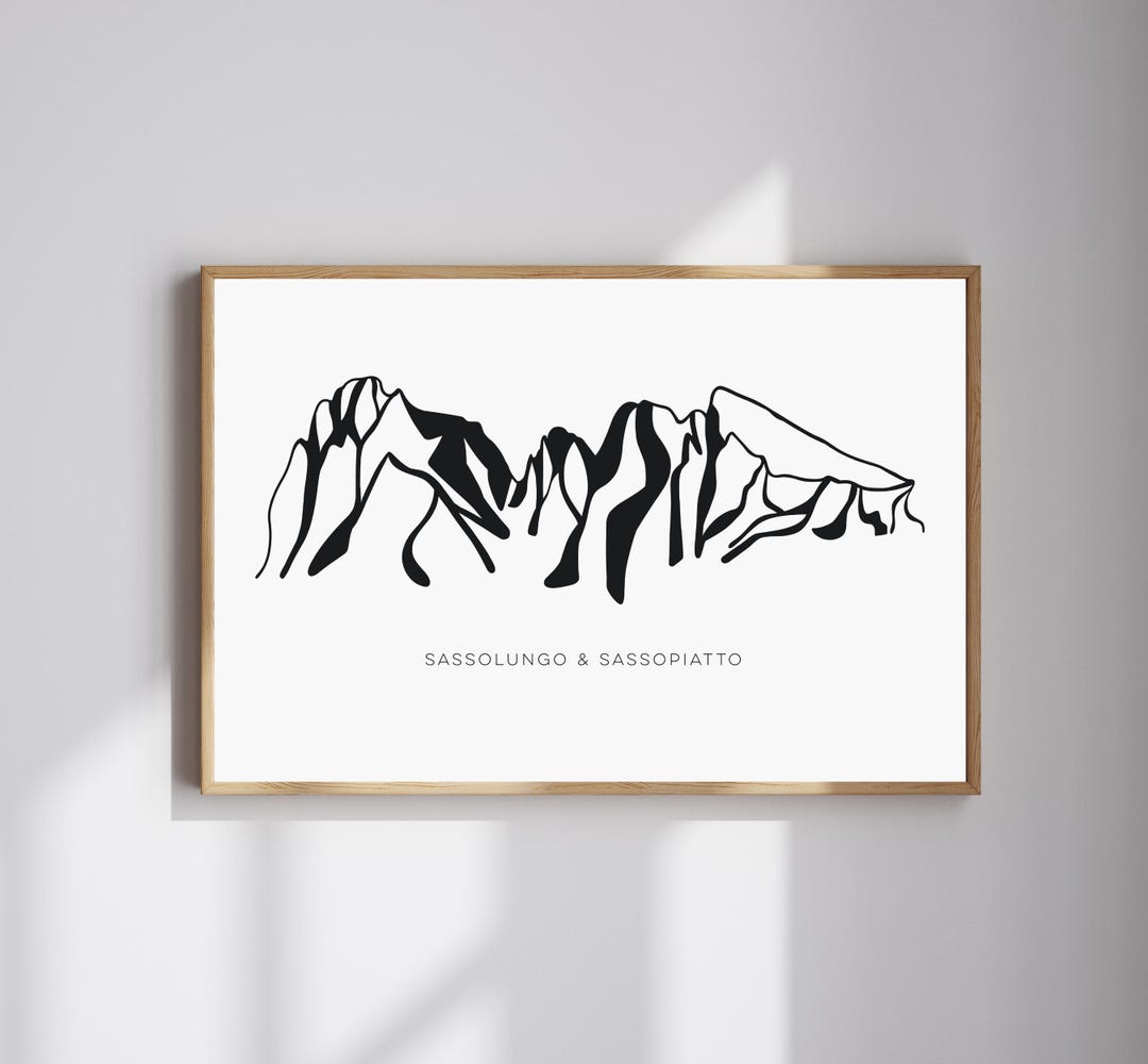 Minimalist Black Mountain Outline | Sassolungo Artwork | Dolomites Wall ...